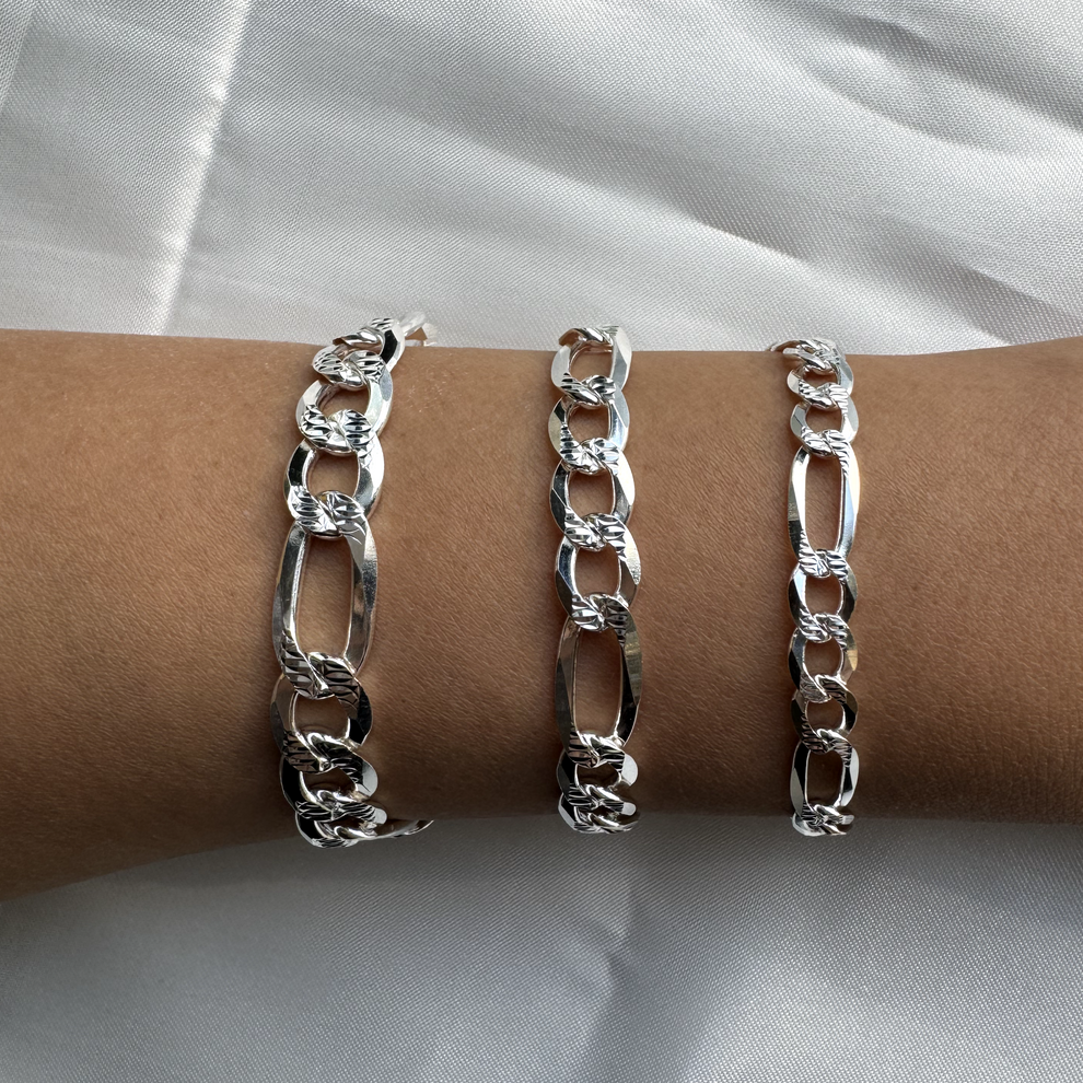 Diamond Cut Figaro .925 Sterling Silver Chain Bracelet – Betterjewelry