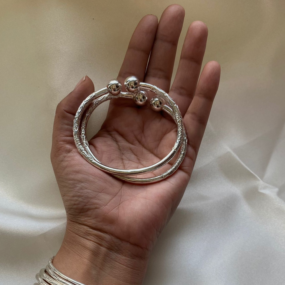 Large Ball Ends .925 Silver West Indain Bangles - 86g Heavy Bangle Set ...